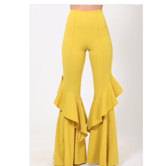 Pants & Jumpsuits | Mustard High Waist Ruffle Pants | Poshmark